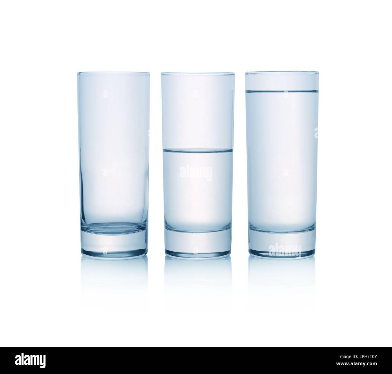 Empty, half full and full glasses of water on white background Stock Photo - Alamy