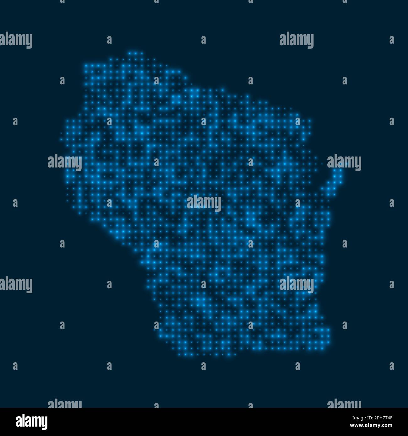 Wisconsin dotted glowing map. Shape of the US state with blue bright ...
