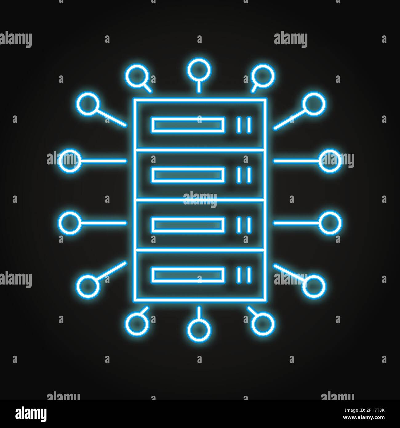 Big data neon icon in line style. Server database connection, global ...