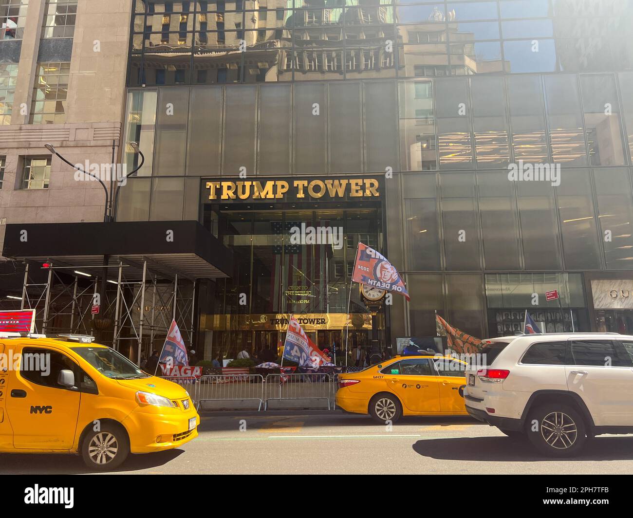 New York City, United States. 26th March, 2023.Trump for 2024 flags are ...