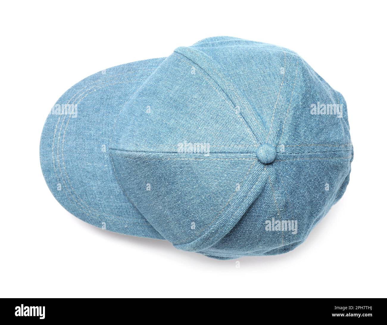 Stylish light blue baseball cap on white background, top view Stock ...