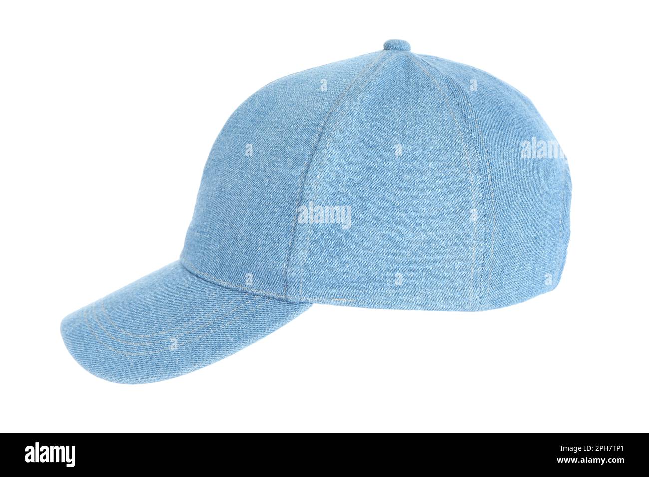 Stylish light blue baseball cap on white background Stock Photo - Alamy