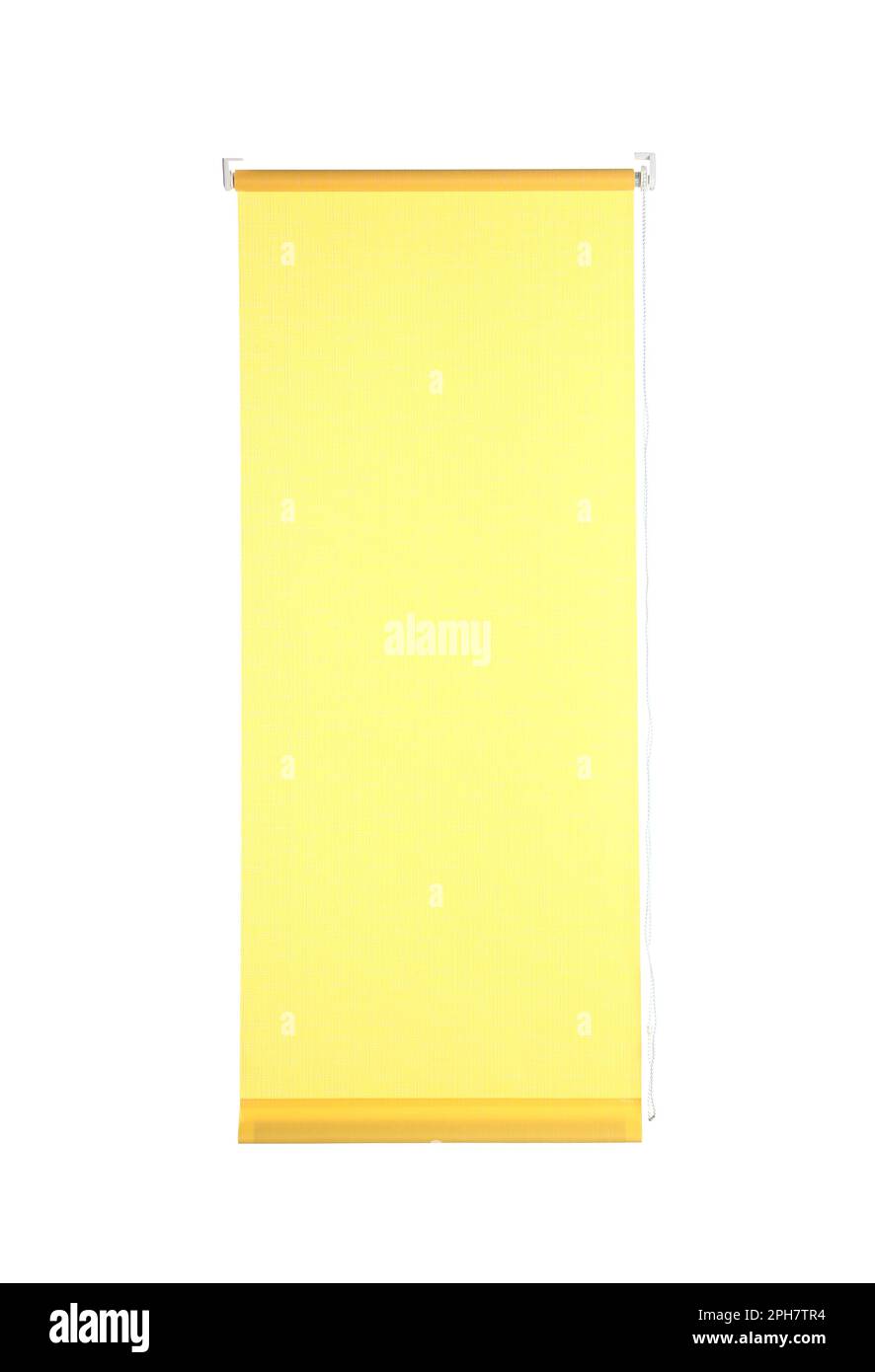Yellow window roller blind isolated on white Stock Photo - Alamy
