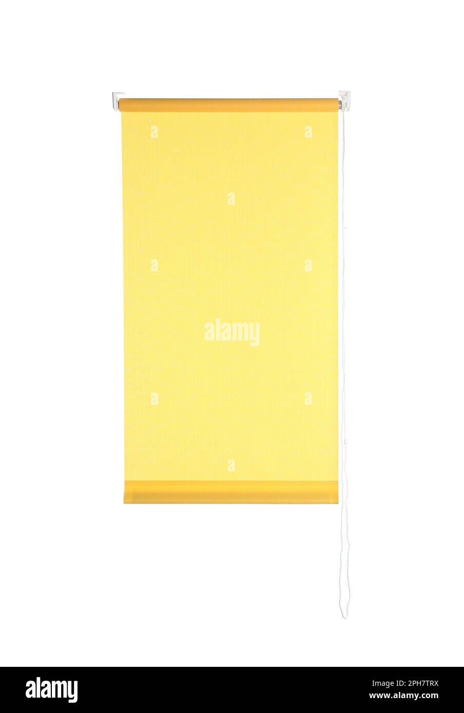 Yellow window roller blind isolated on white Stock Photo - Alamy