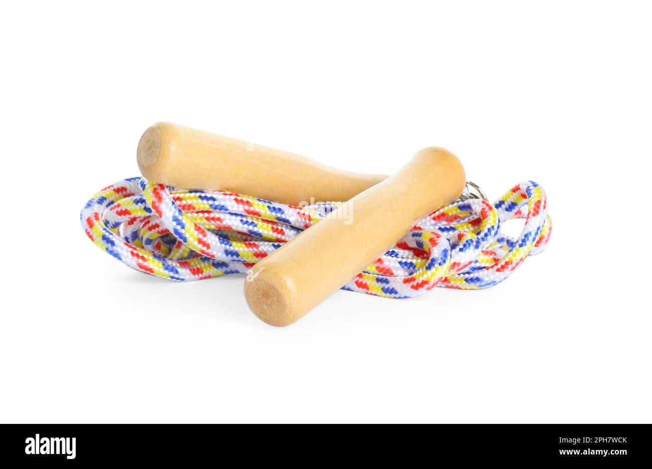 Colorful skipping rope with wooden handles isolated on white Stock ...