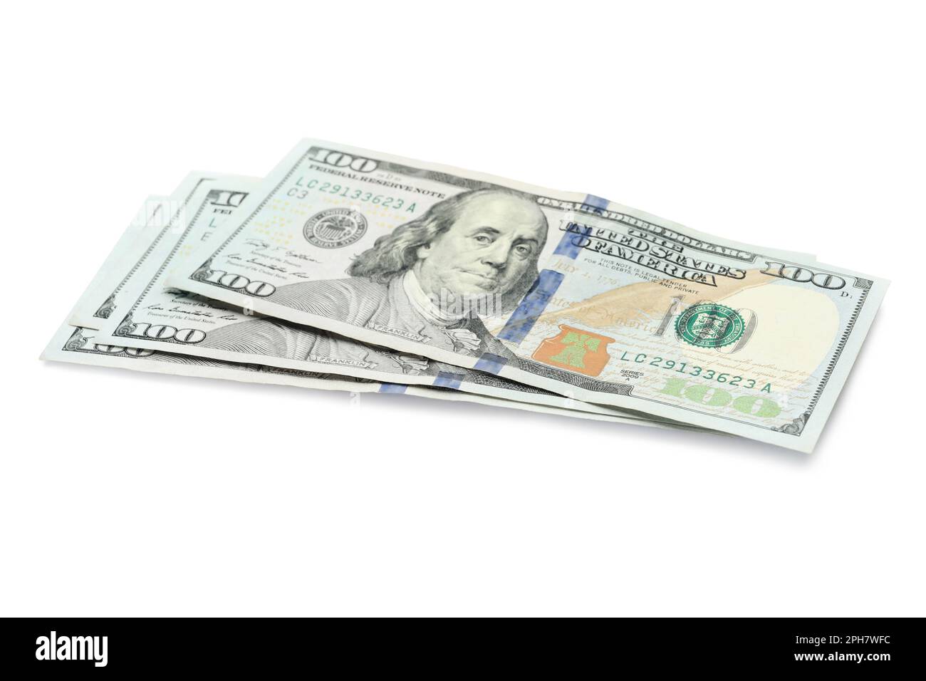 Stack of dollar banknotes on white background. American national ...