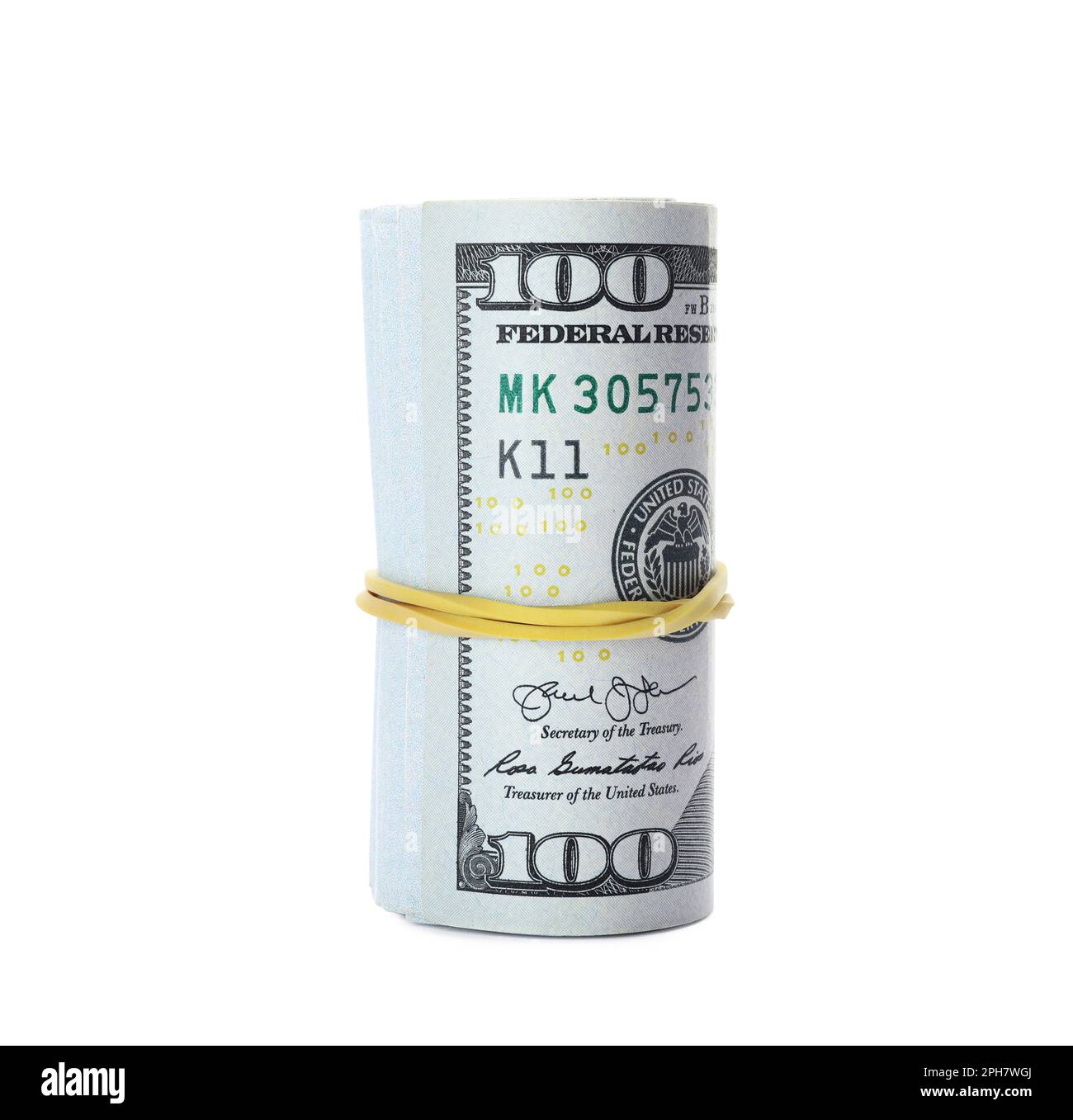 Rolled dollar banknotes on white background. American national currency ...