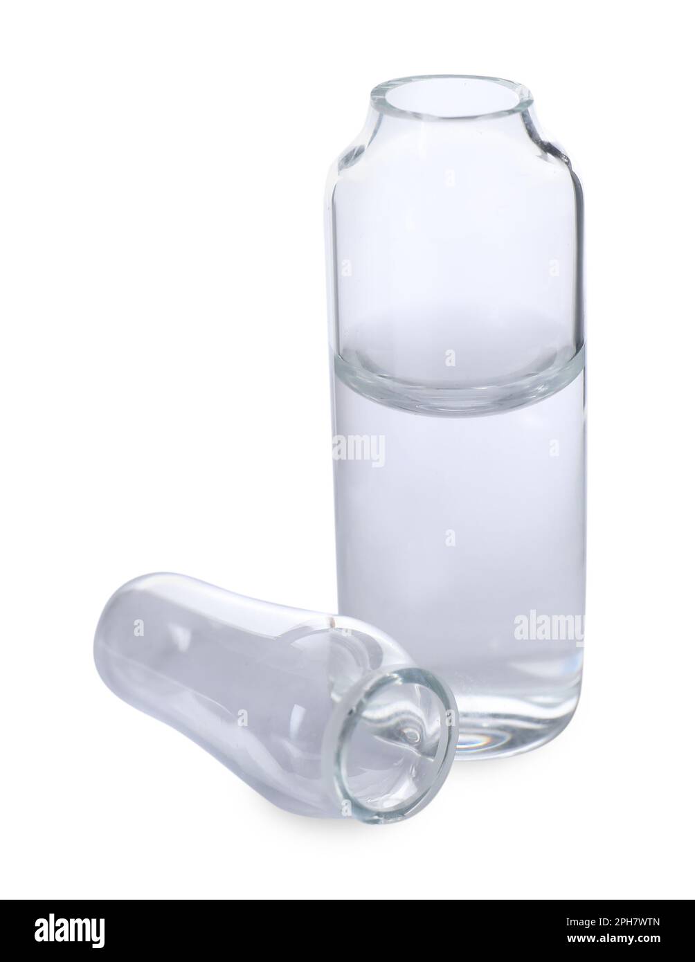 Open glass ampoule with medication isolated on white Stock Photo - Alamy