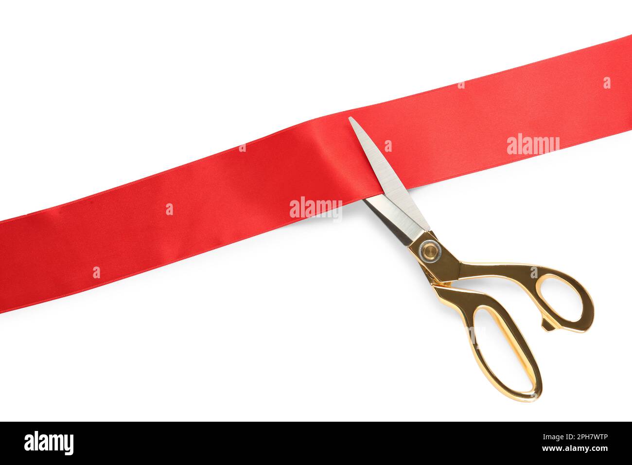 Golden scissors cutting red ribbon hi-res stock photography and images ...