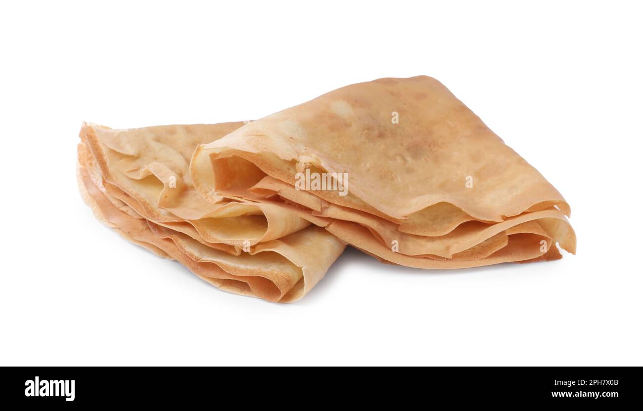 Two delicious folded crepes on white background Stock Photo - Alamy