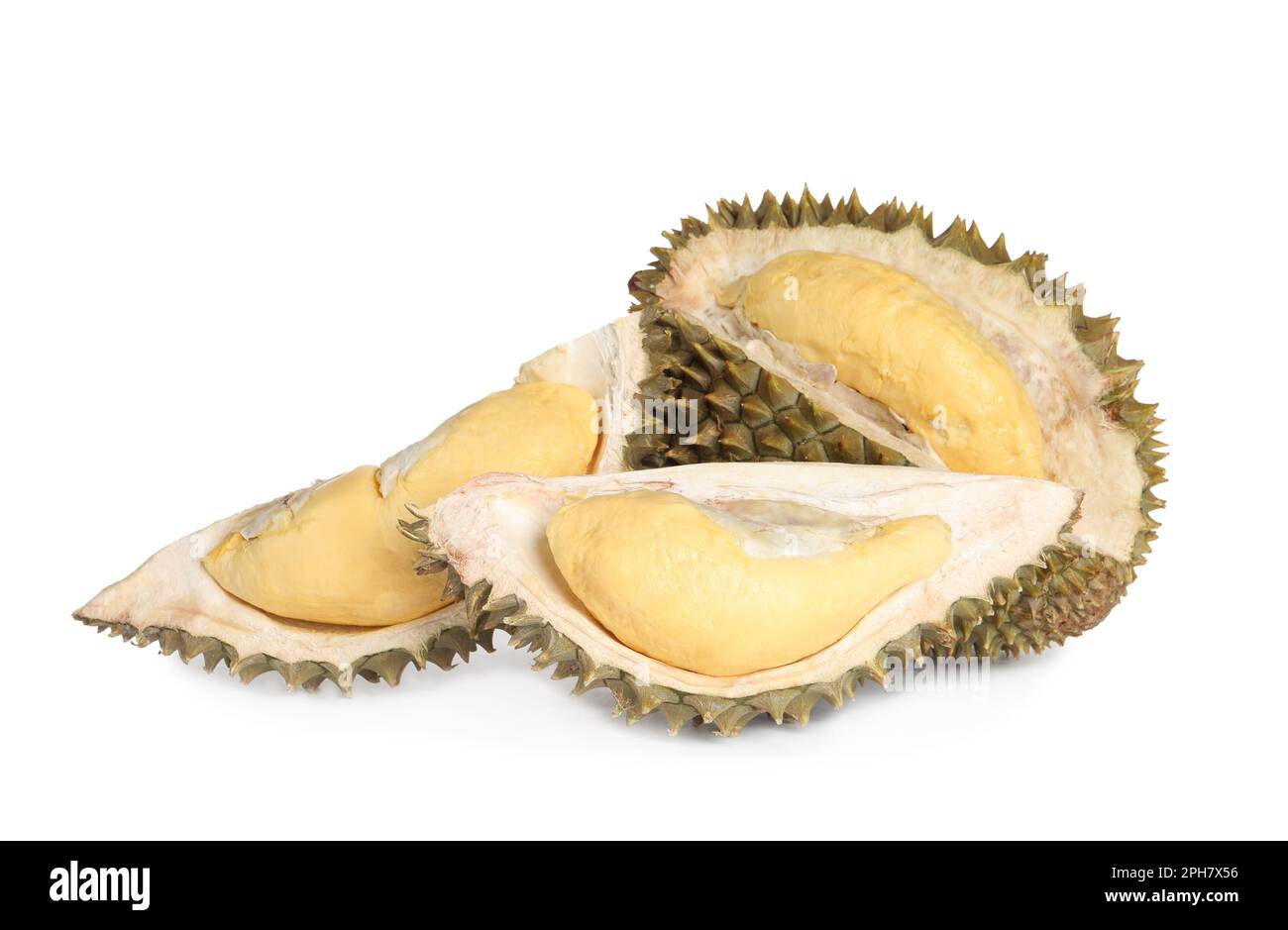 Fresh ripe durians on white background. Tropical fruit Stock Photo - Alamy