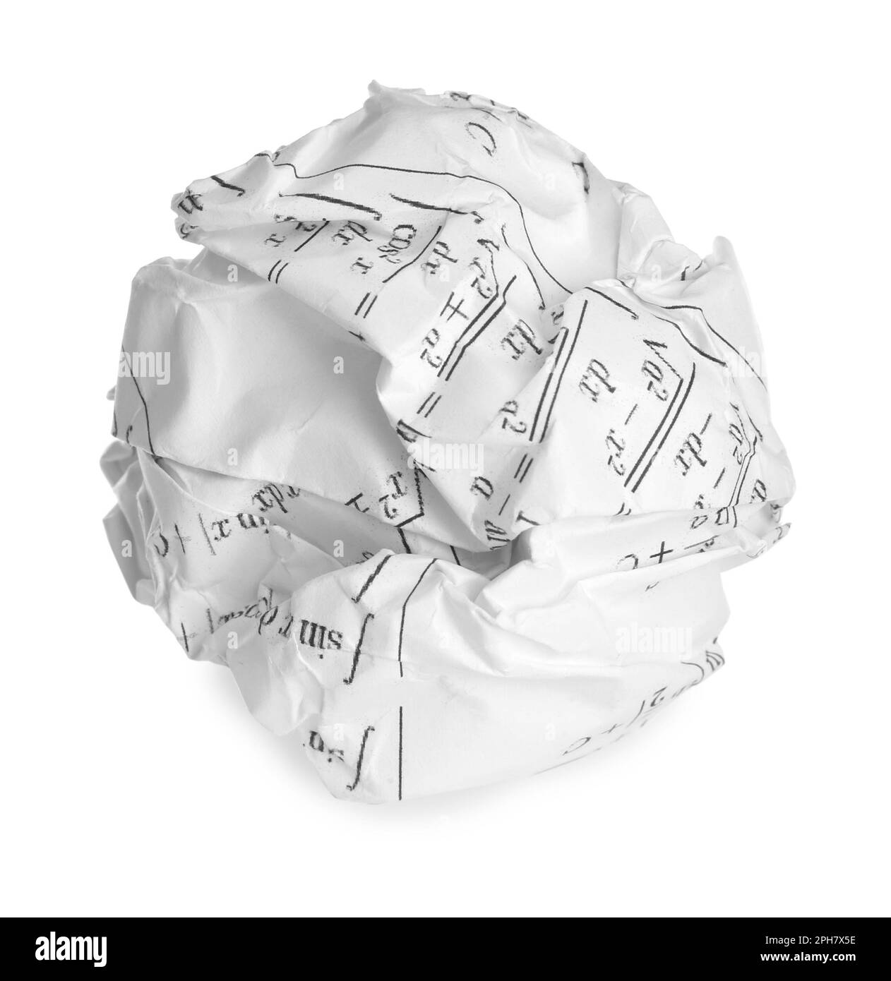 Crumpled sheet of paper with math equations isolated on white Stock ...