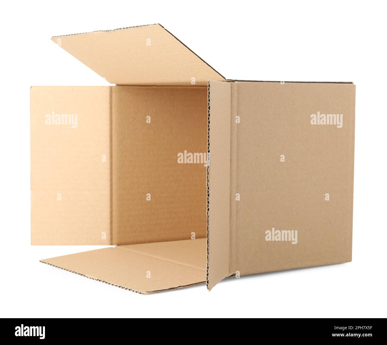 Empty open cardboard box isolated on white Stock Photo - Alamy