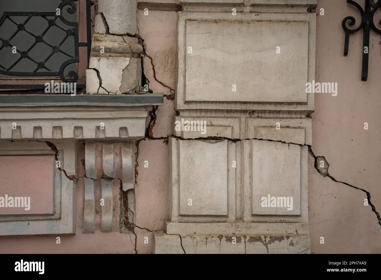 Large cracks on front of building after strong earthquake Stock Photo ...