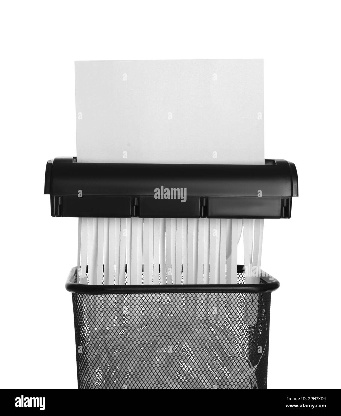 Destroying paper with shredder on white background Stock Photo - Alamy