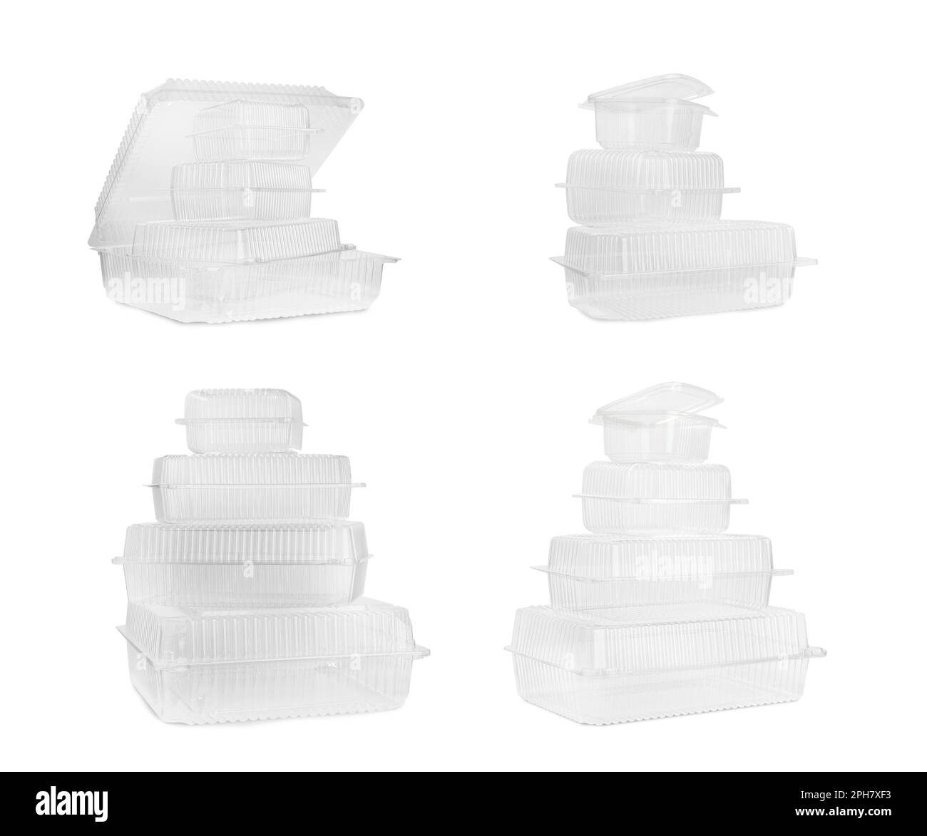 Set with empty plastic containers for food on white background Stock ...