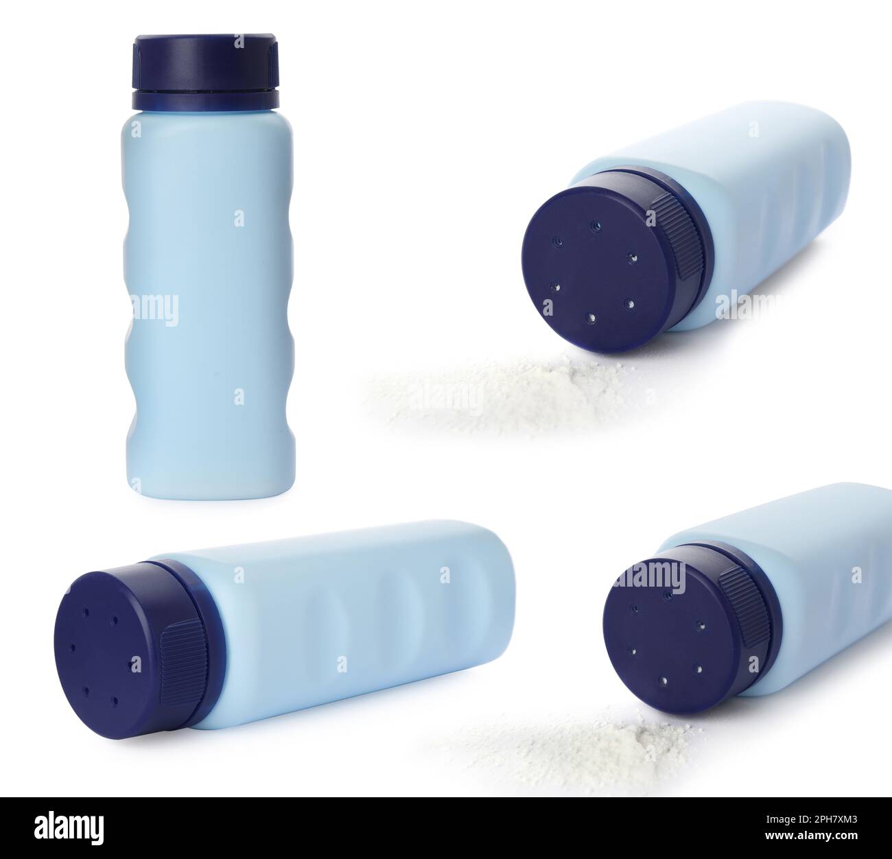Set of baby powder bottles on white background Stock Photo - Alamy