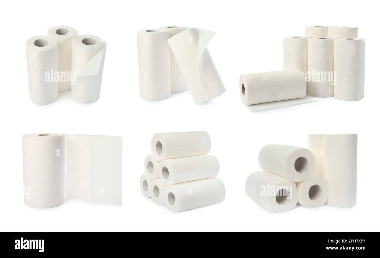 Set of paper towels on white background Stock Photo - Alamy