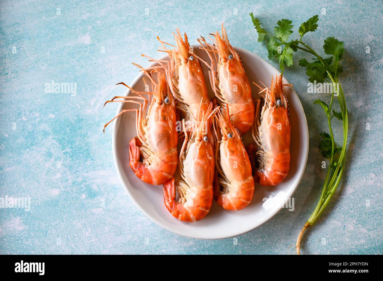 cooking shrimp food on white plate background dining table food, Fresh ...