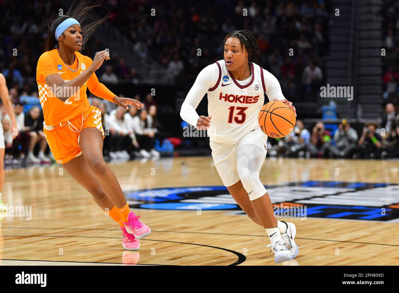March 25, 2023: Virginia Tech Hokies forward Taylor Soule (13) brings ...