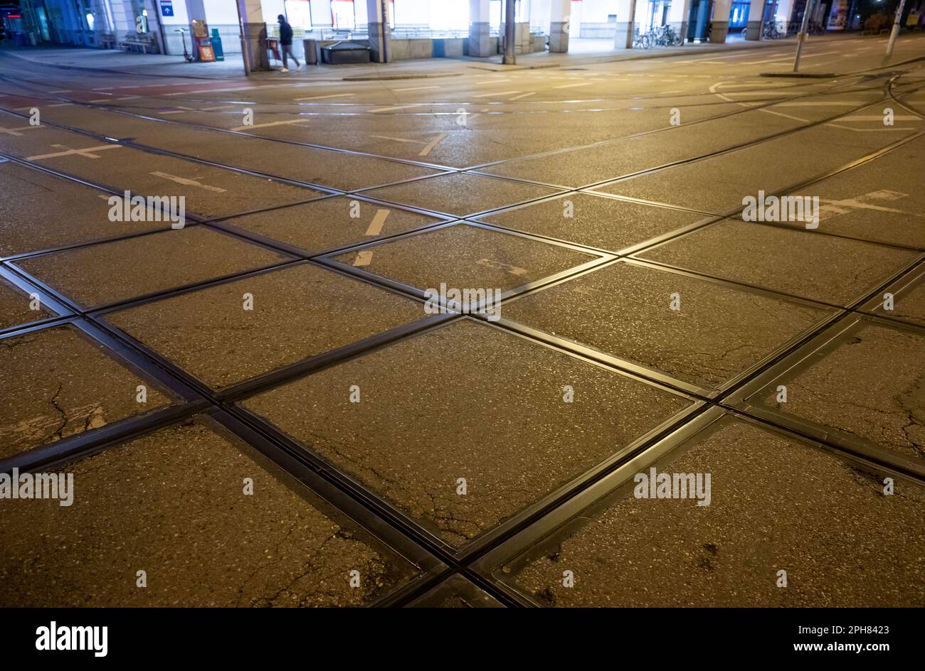 Munich, Germany. 27th Mar, 2023. Streetcar tracks cross each other at ...