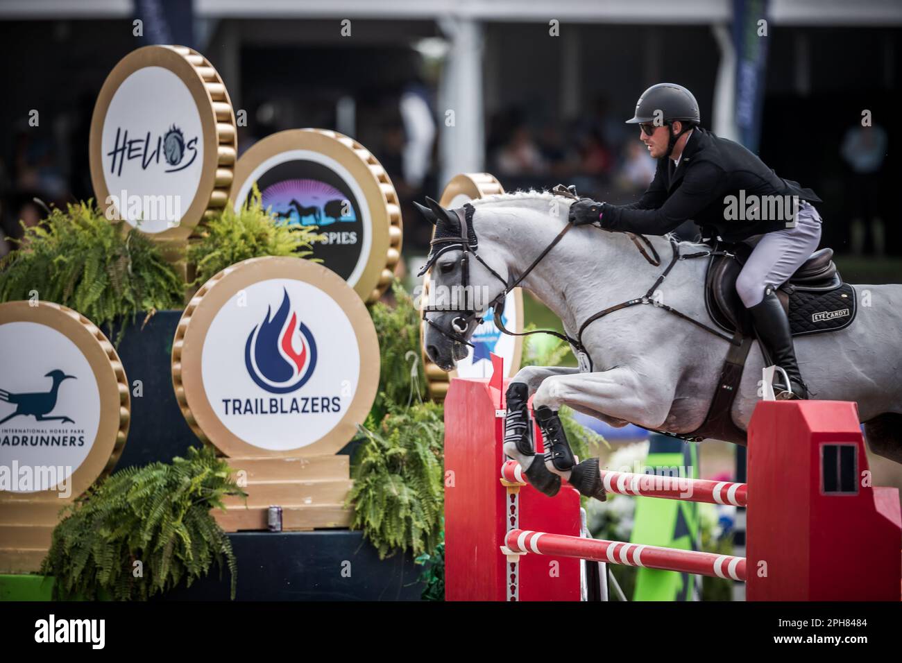 Dylan Daley of Ireland competes during the Major League Show Jumping ...
