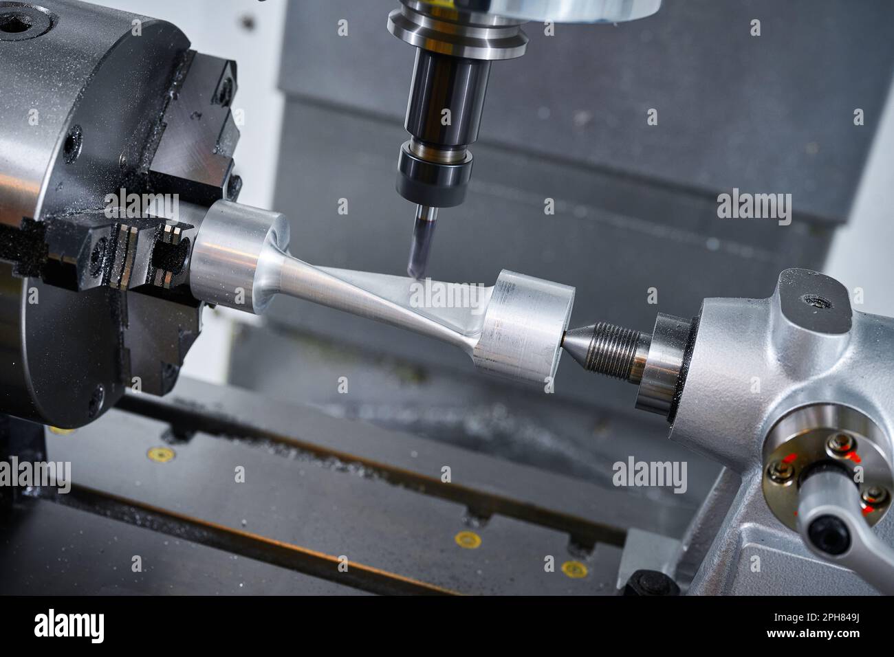The process of milling a turbine blade on a turning-milling machine ...