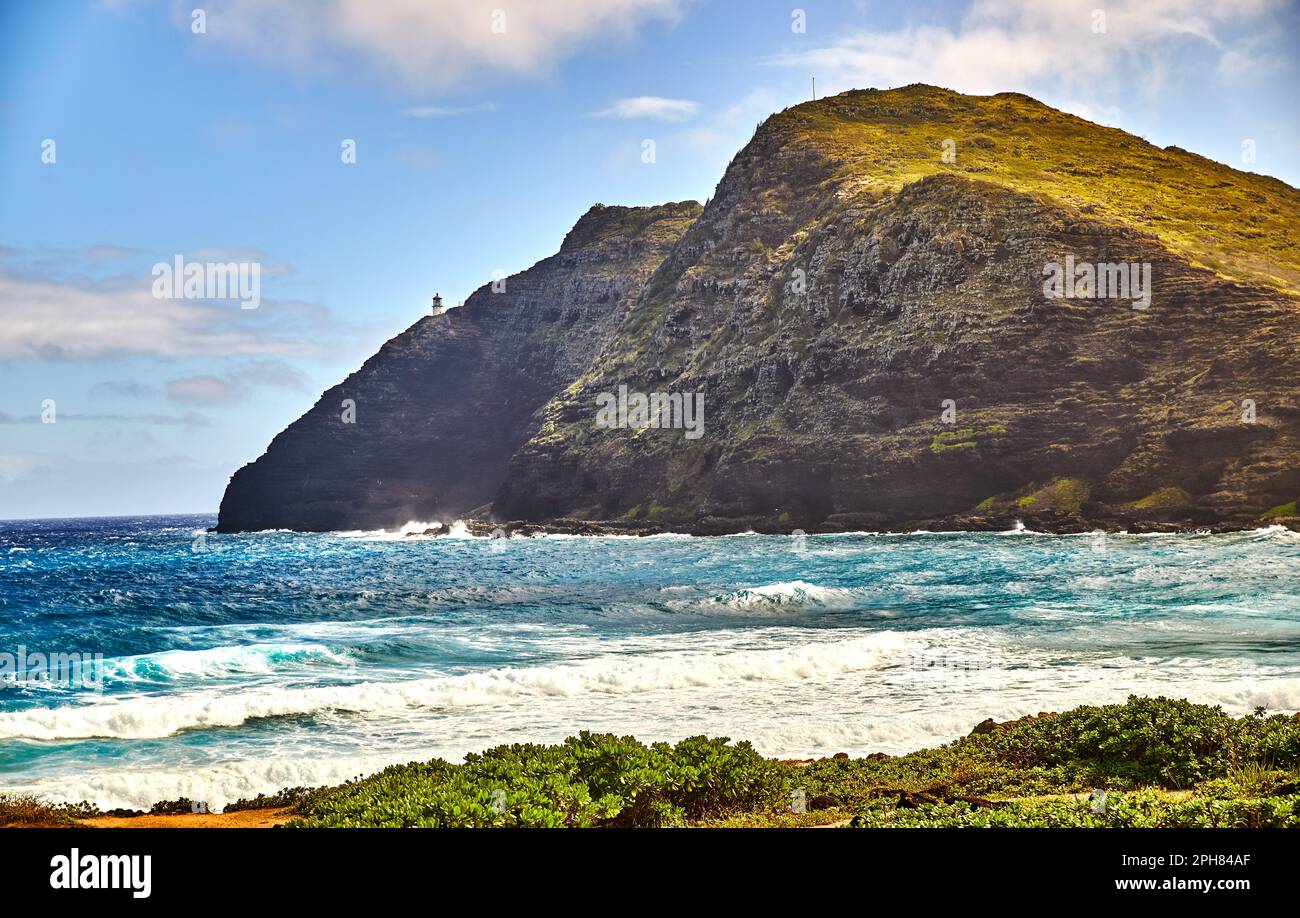 Makapu'u Lighthouse on the Windward side of Oahu, Hawaii Stock Photo ...