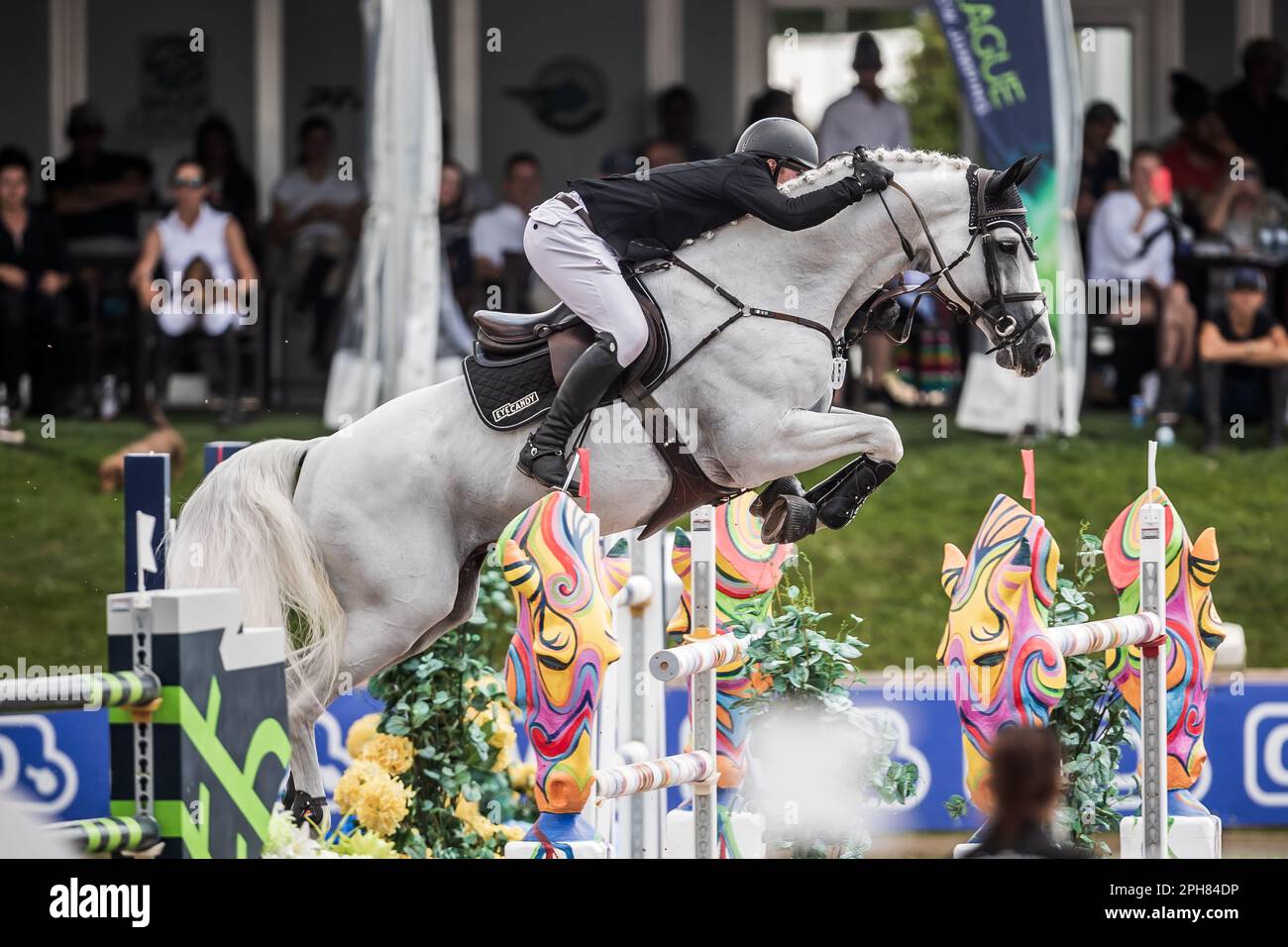 Dylan Daley of Ireland competes during the Major League Show Jumping ...
