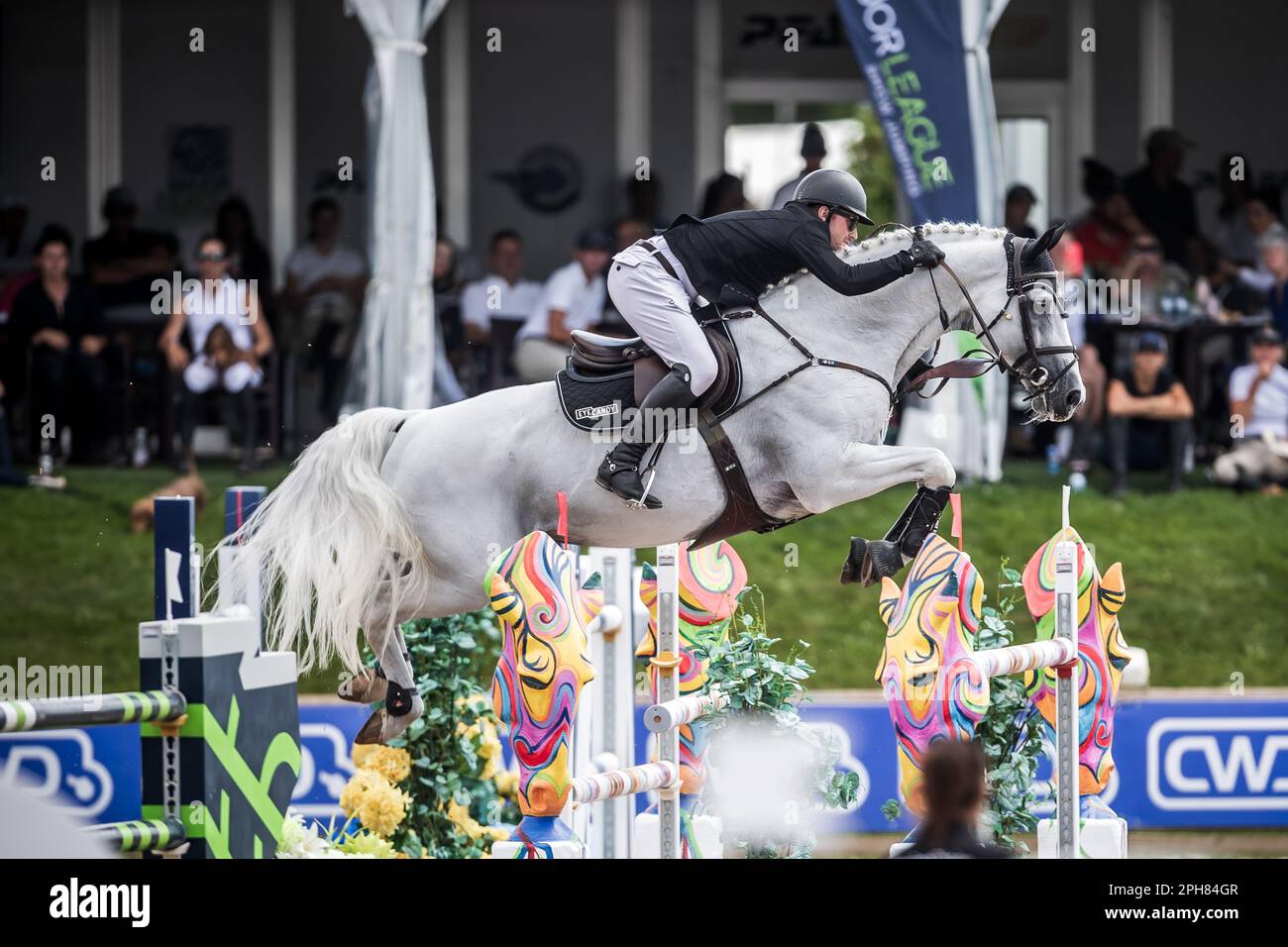 Dylan Daley of Ireland competes during the Major League Show Jumping ...