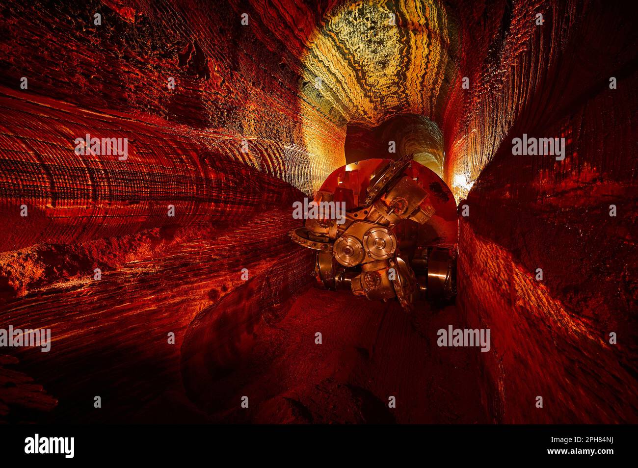 Mining drilling machine in tunnel of sylvinite salt quarry Stock Photo ...