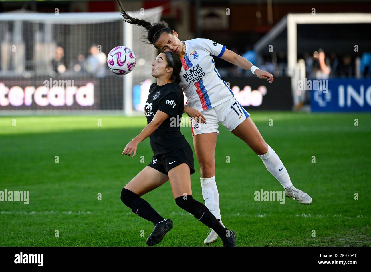 Washington Spirit forward Lena Silano and OL Reign defender Sam Hiatt ...