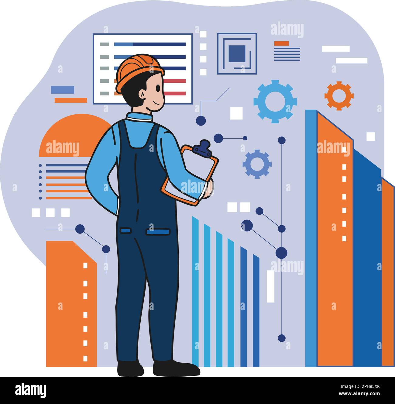 Architect conducting research and analysis illustration in doodle style ...