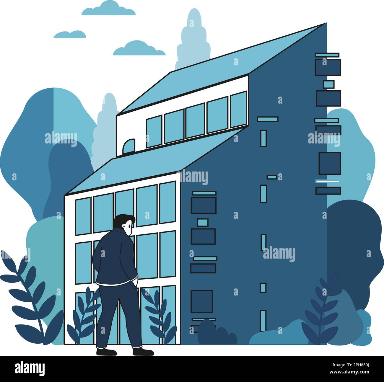 Architect designing buildings and structures illustration in doodle style isolated on background ...