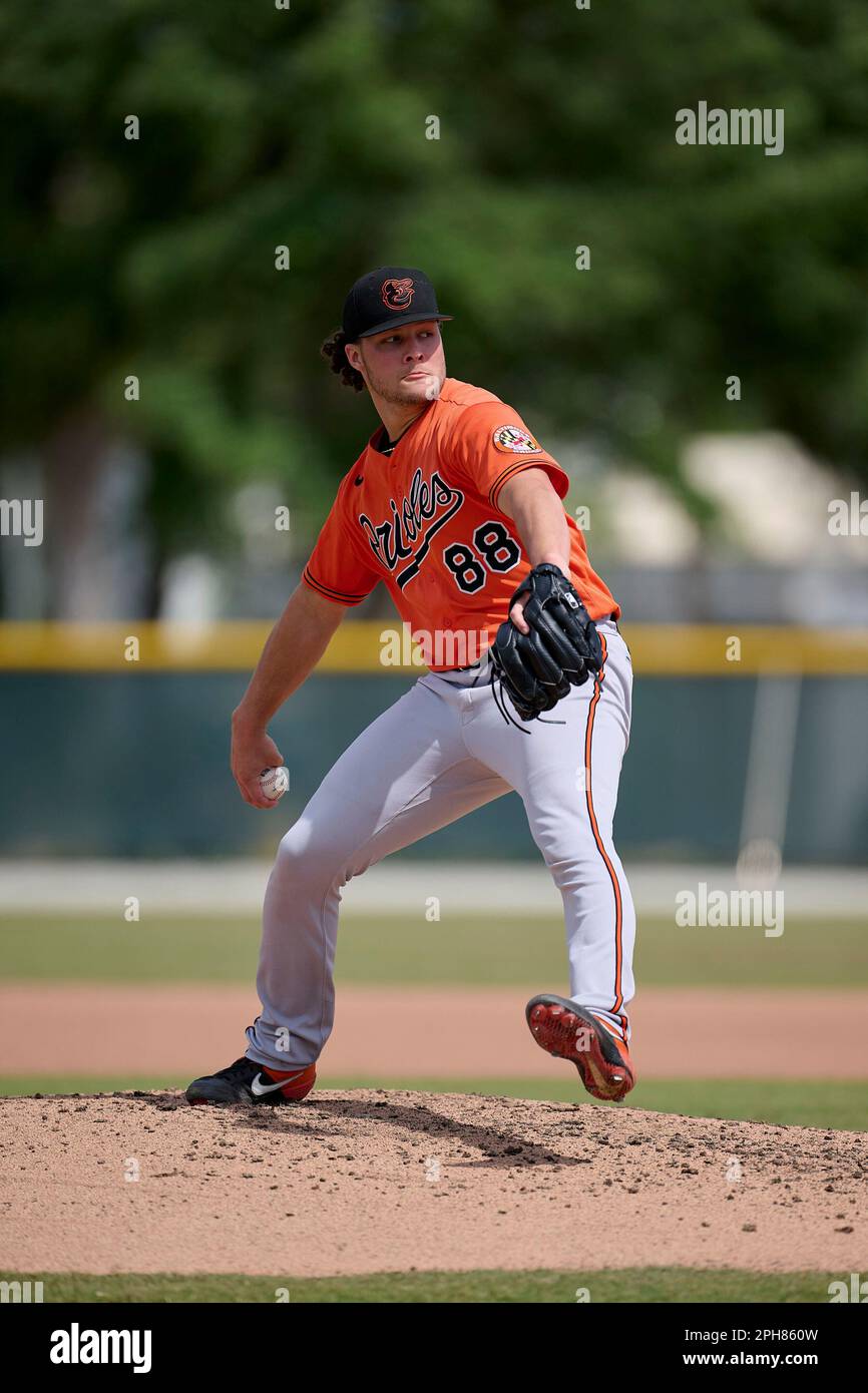 Baltimore Orioles pitcher Reese Sharp (88) during practice on March 18, 2023 at Buck O'Neil ...