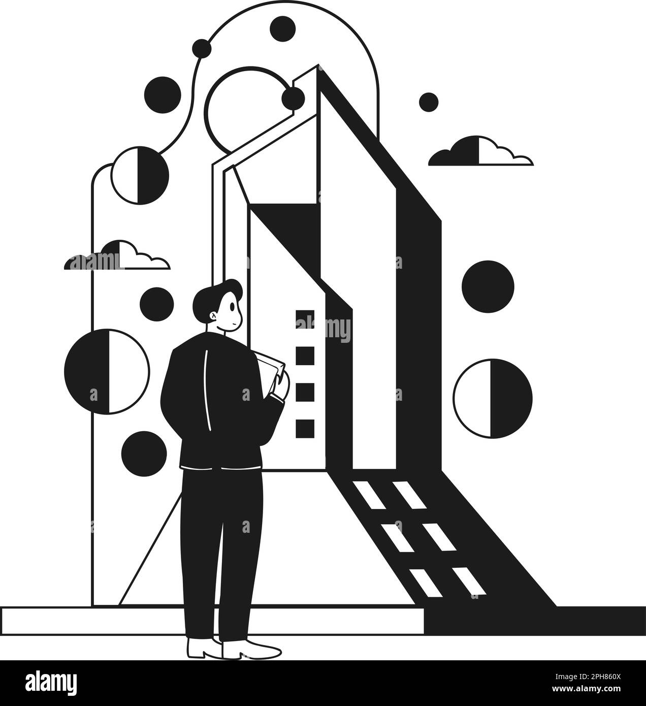 Architect designing buildings and structures illustration in doodle ...