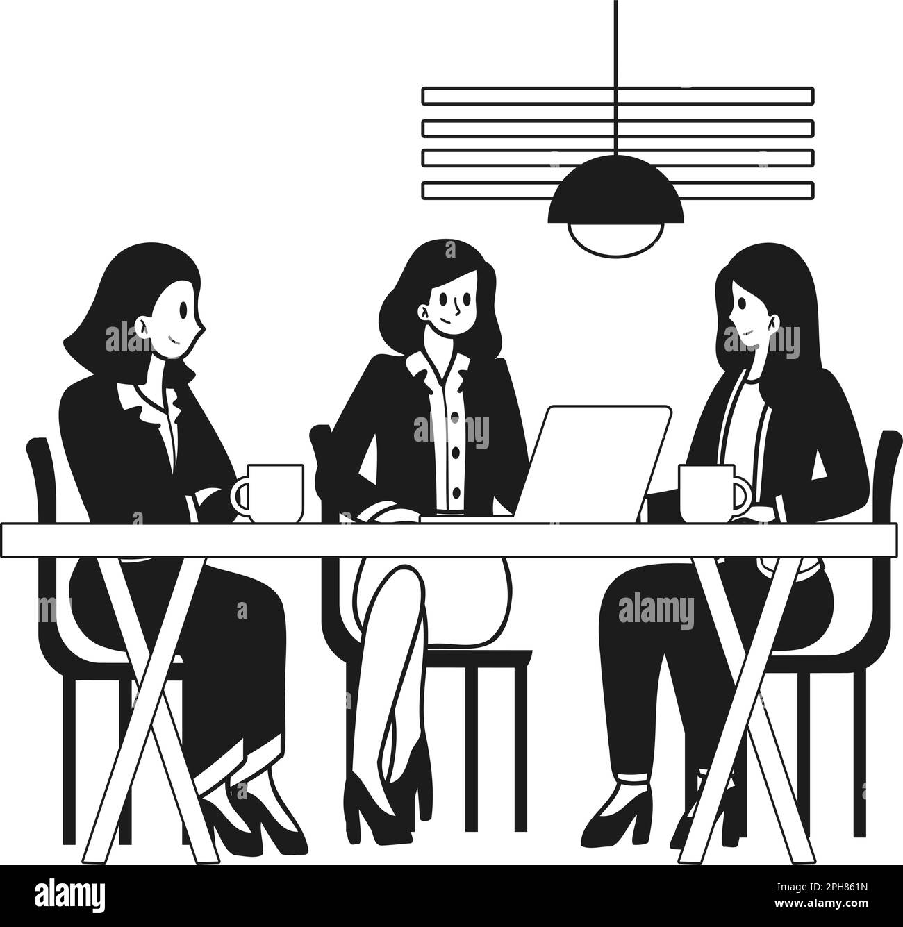 business women meeting in conference room illustration in doodle style ...
