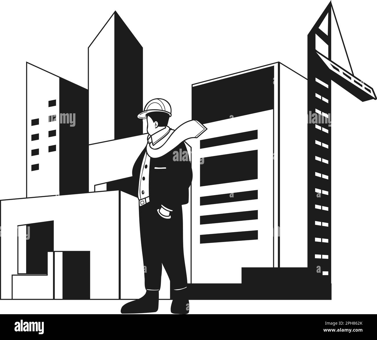 Architect designing buildings and structures illustration in doodle ...