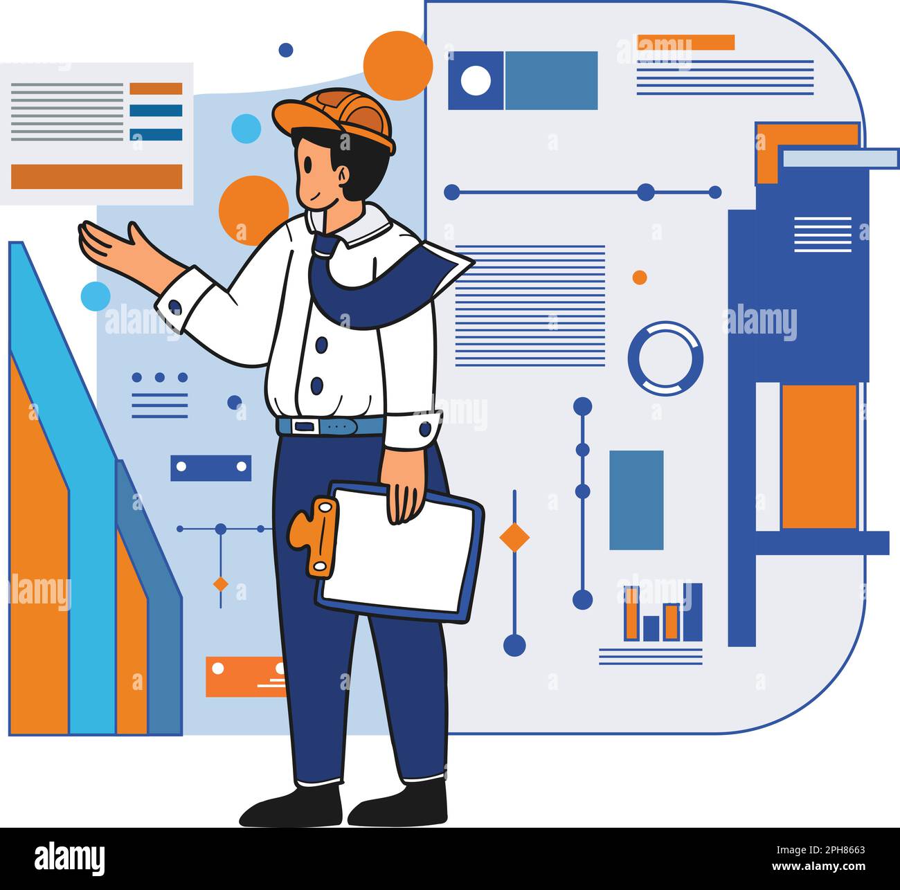 Architect conducting research and analysis illustration in doodle style ...