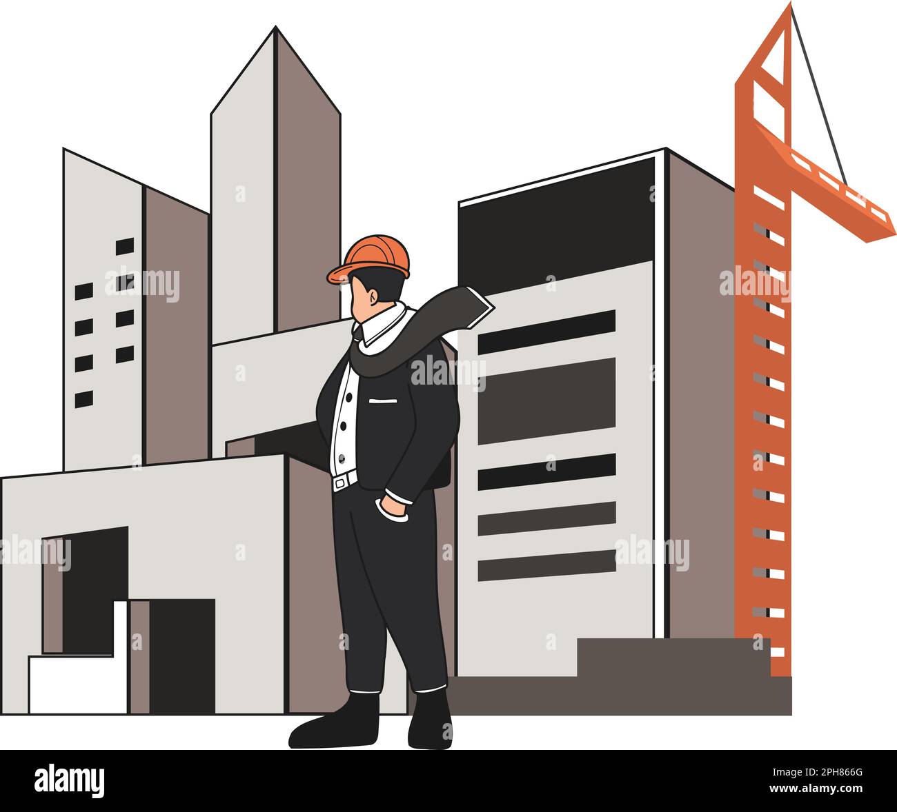 Architect designing buildings and structures illustration in doodle style isolated on background ...