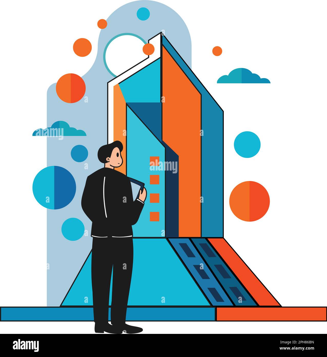 Architect designing buildings and structures illustration in doodle style isolated on background ...