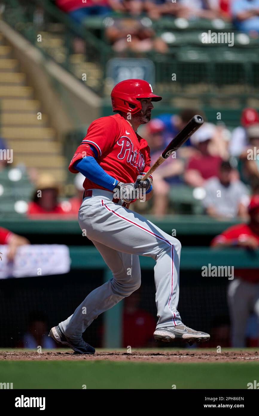 Philadelphia Phillies Jake Cave (44) bats during a spring training ...