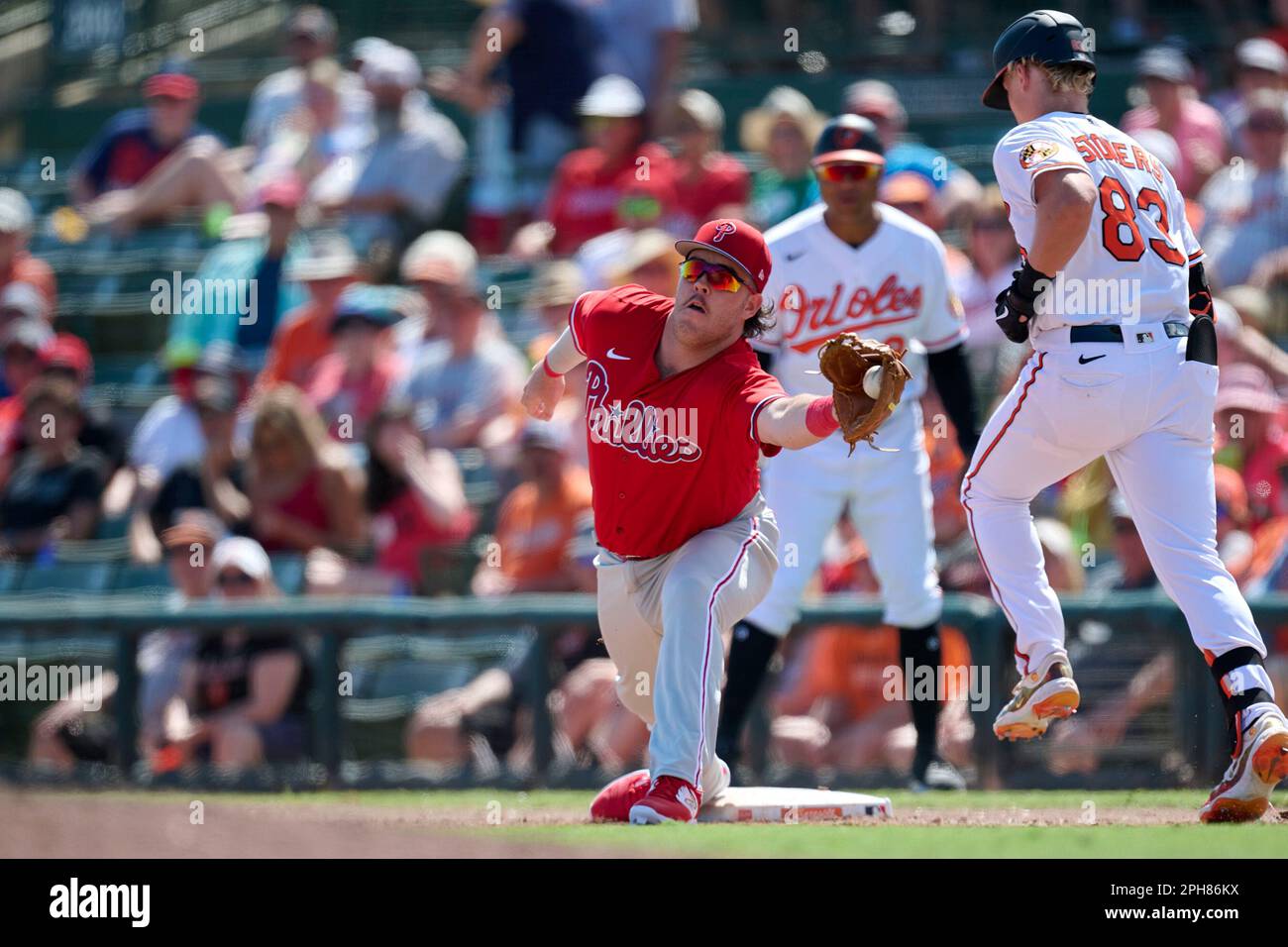 Philadelphia Phillies first baseman Rixon Wingrove (52) stretches for a ...