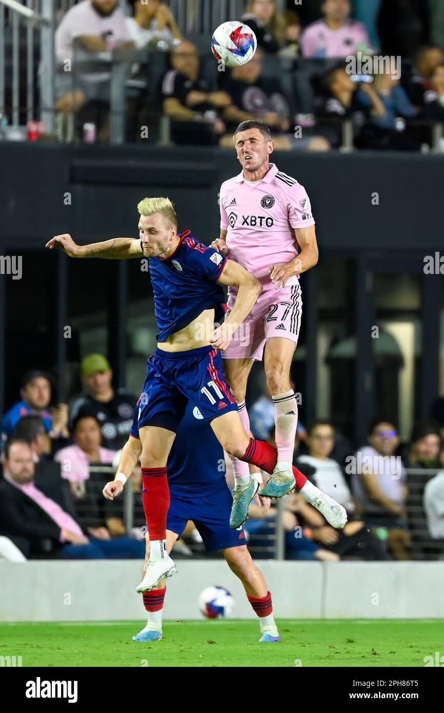 Inter Miami defender Sergii Kryvtsov (27) heads the ball next to ...