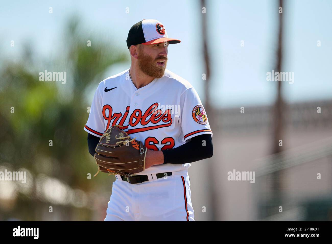 Baltimore Orioles pitcher Reed Garrett (62) during a spring training ...