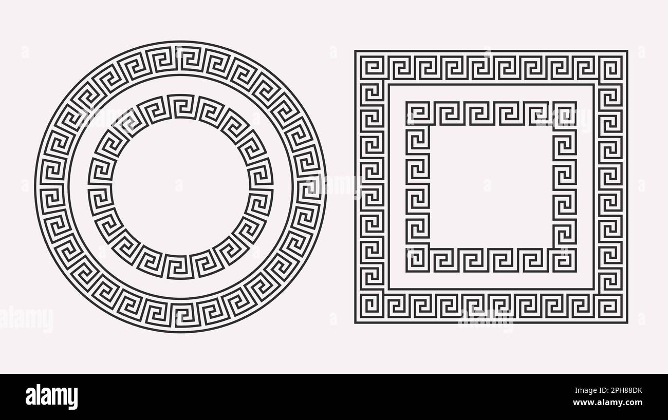 Greek ornament frames set. Circle and square meander patterns ...