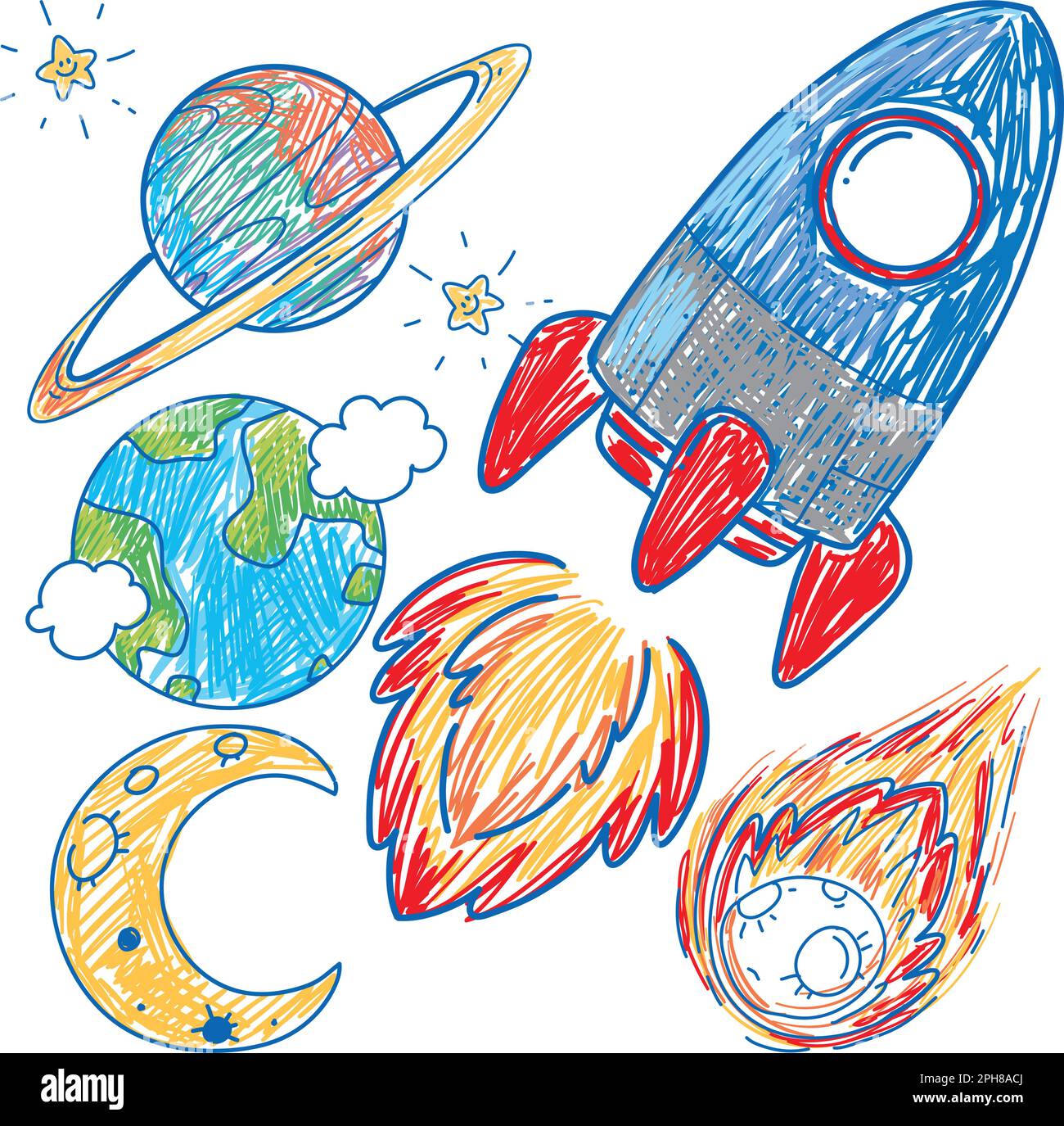 Set of space element scribble style illustration Stock Vector Image ...