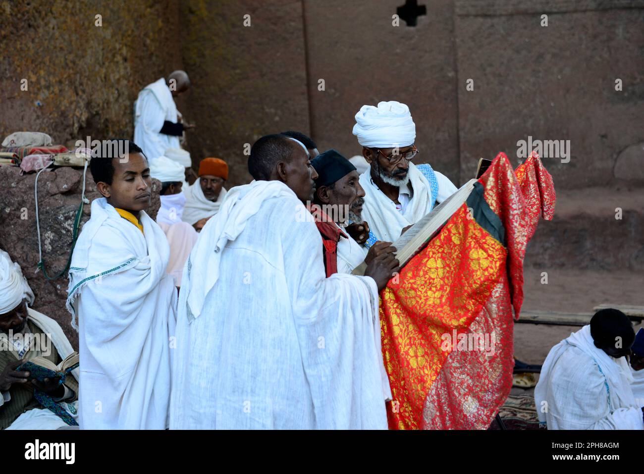 Ethiopian pilgrims praying at the Bete Maryam church during the Easter ...