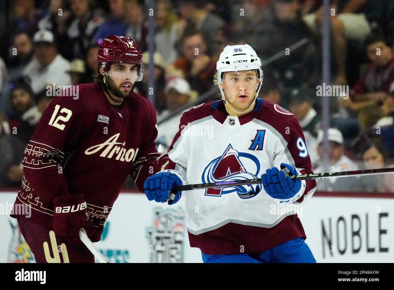 Colorado Avalanche right wing Mikko Rantanen (96) and Arizona Coyotes ...