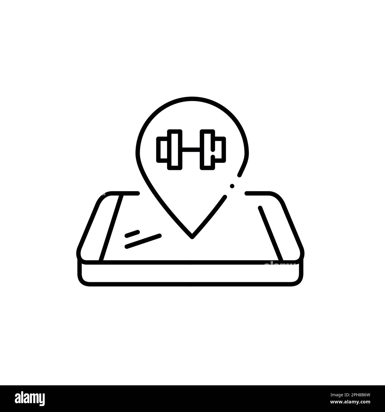 Barbell map pointer on smartphone. Gym fitness club location and app ...